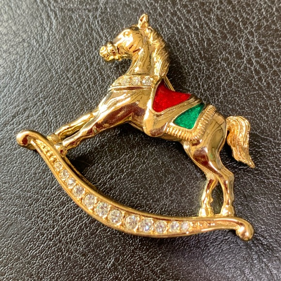 Swarovski | Jewelry | Vintage Swarovski Crystal Enamel Gold Rocking ...